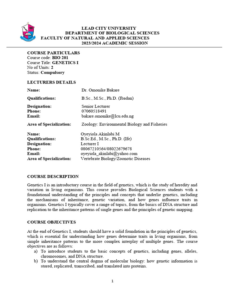Bio 201 Genetics I Download Free Pdf Genetics Dominance Genetics
