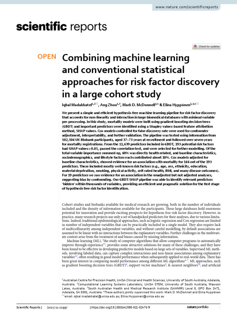 2021 Combining Machine Learning and Conventional Statistical Approaches For Risk Factor ...