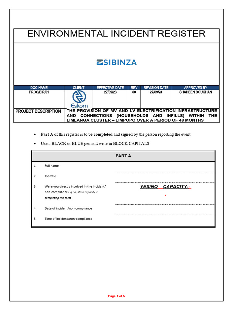 Environmental Incident Register | Download Free PDF | Pollution ...