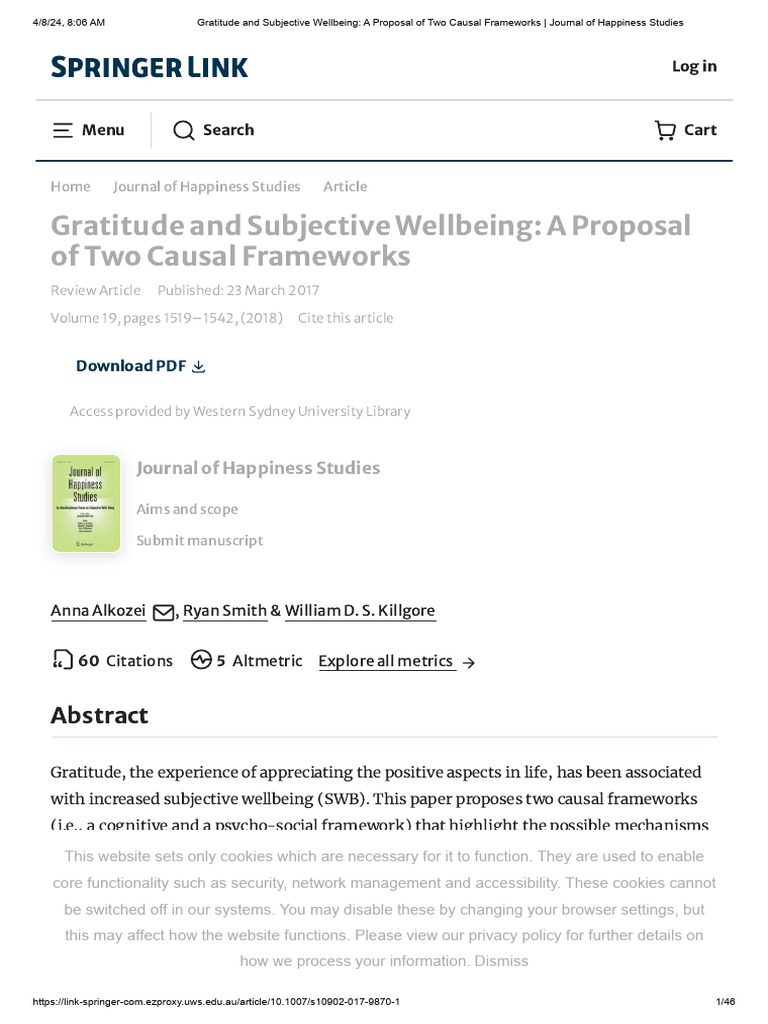 Gratitude and Subjective Wellbeing_ A Proposal of Two Causal Frameworks ...