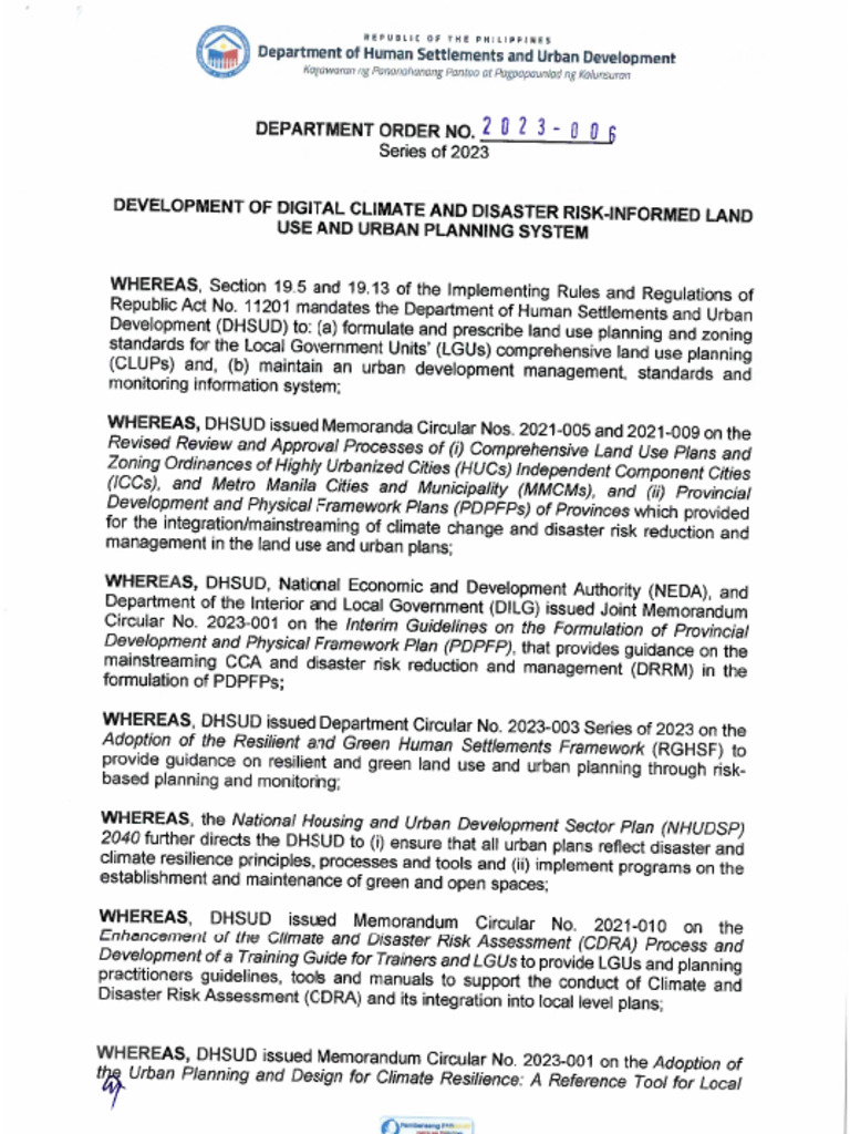DHSUD DO 2023-006 - Development of Digital Climate and Disaster Risk Informed Land Use and Urban ...