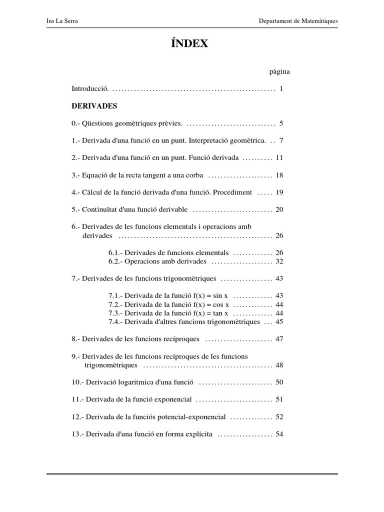 Índex Derivades | PDF