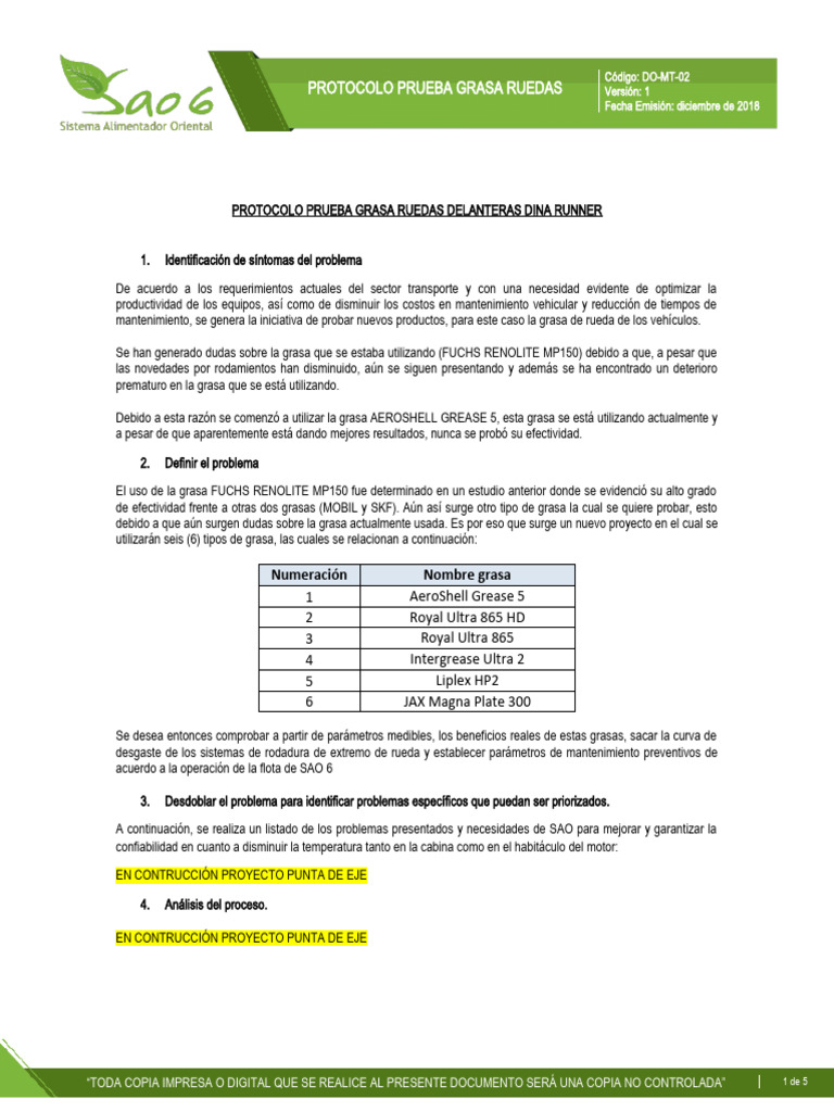 Protocolo Prueba Grasa | PDF | Rueda