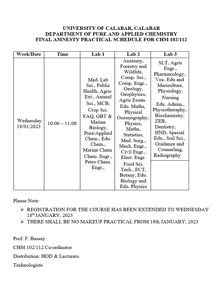 Practical Schedule | PDF | Natural Sciences | Biology