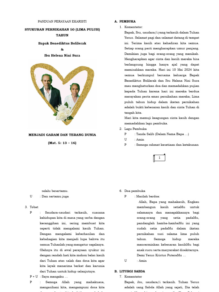 Pesta Emas Pernikahan Benediktus & Helena | PDF | Agama & Spiritualitas