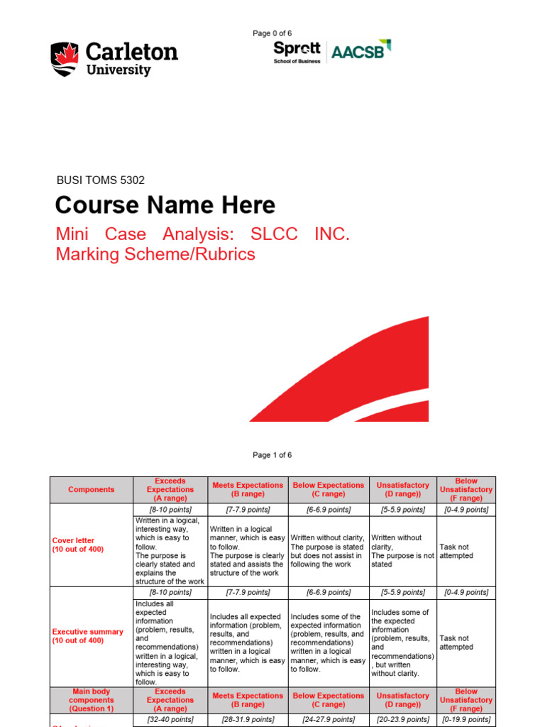 SLCC Mini-Case Marking Scheme (Rubrics) | PDF | Cognition | Business