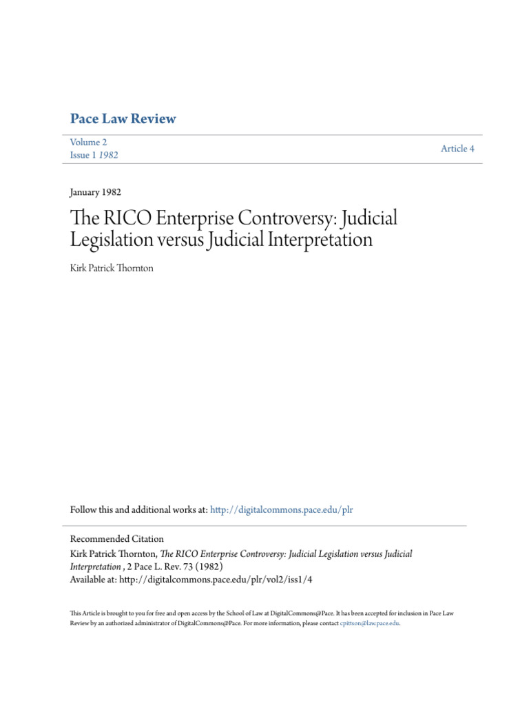 The RICO Enterprise Controversy Judicial Legislation Versus Judicial ...
