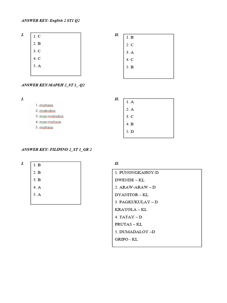 ANSWER KEY-Q2-ST 1 | PDF