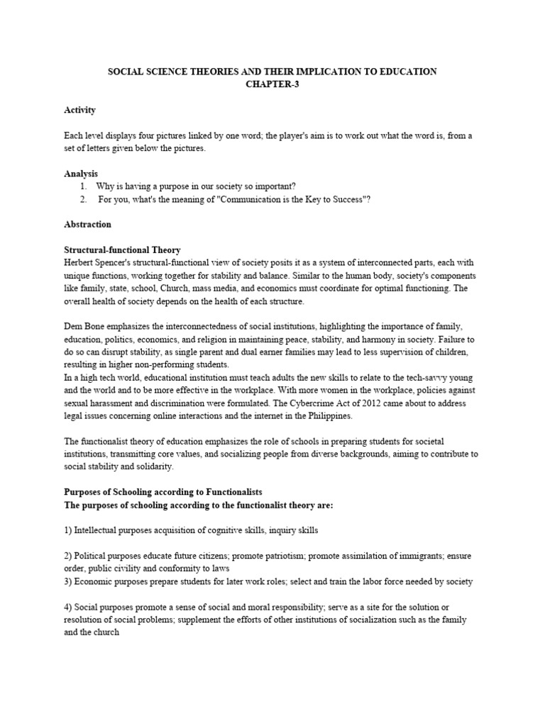 Social Science Theories and Their Implication To Education | PDF ...
