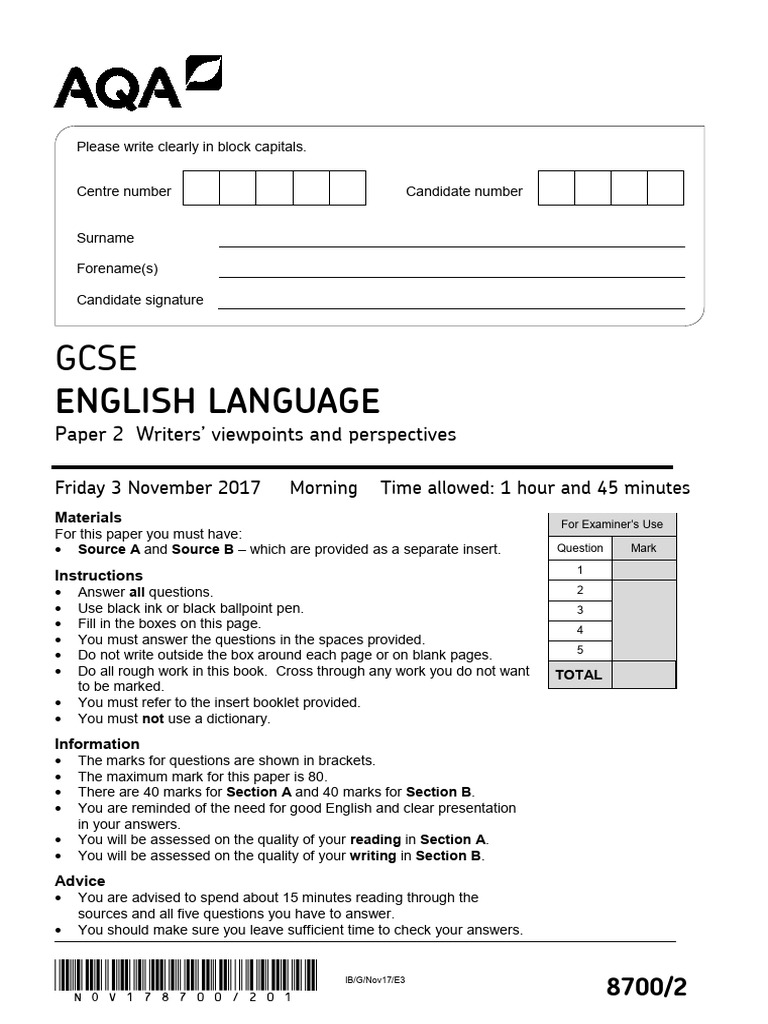 QP NOV 2017 AQA Language | PDF
