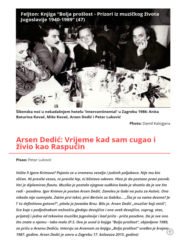 Arsen Dedić - Vrijeme Kad Sam Cugao I Živio Kao Raspućin - XXZ Portal | PDF