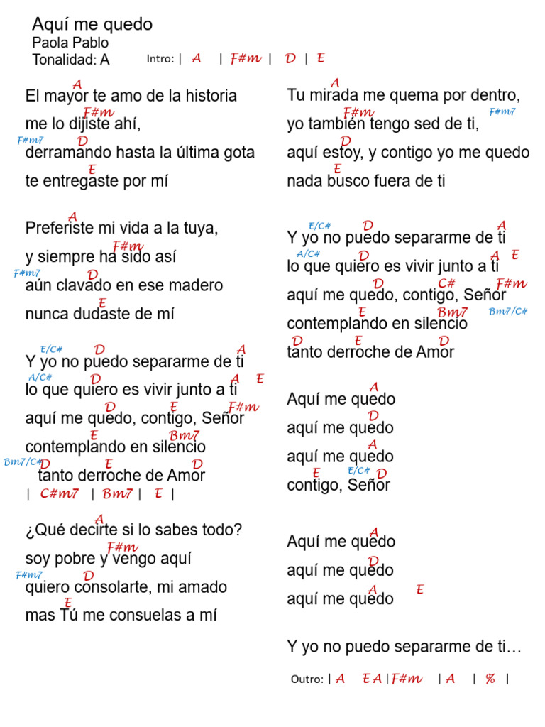 Letras y acordes "Aquí me quedo" | PDF