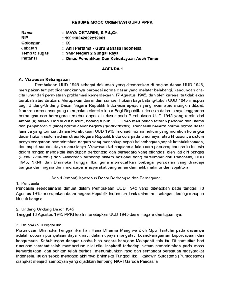 Tugas Resume & Soal Evaluasi Mooc Orientasi PPPK 2024 - Ak.2 - Maya Oktarini, S.pd.,gr. | PDF