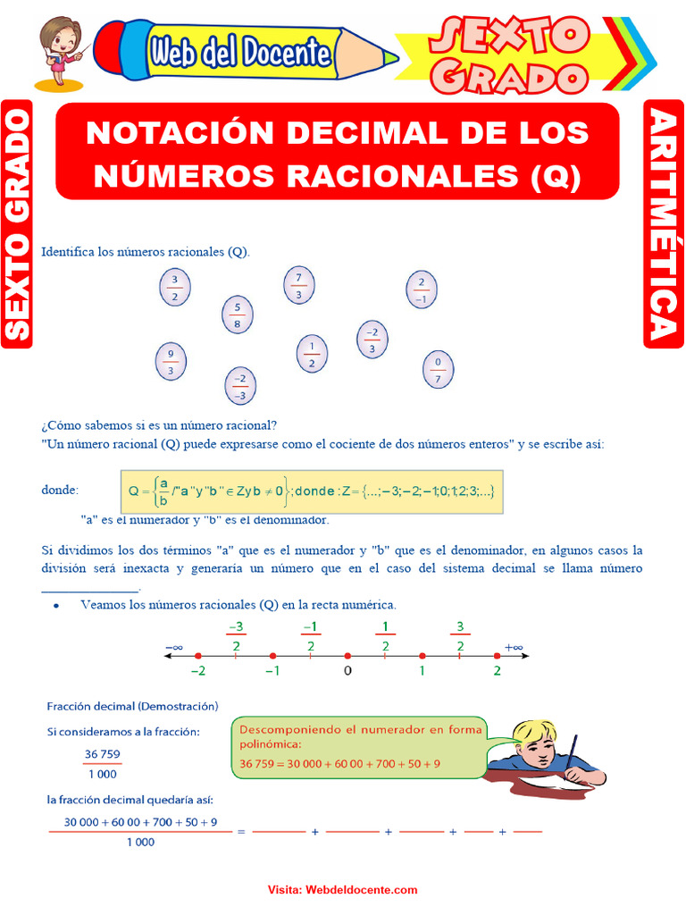 Notación Decimal de Los Números Racionales para Sexto Grado de Primaria ...