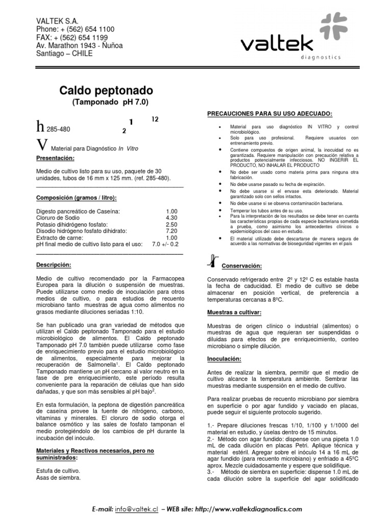 Caldo Peptonado Tamponado pH 7.0 | PDF | Alimentos | Microbiología