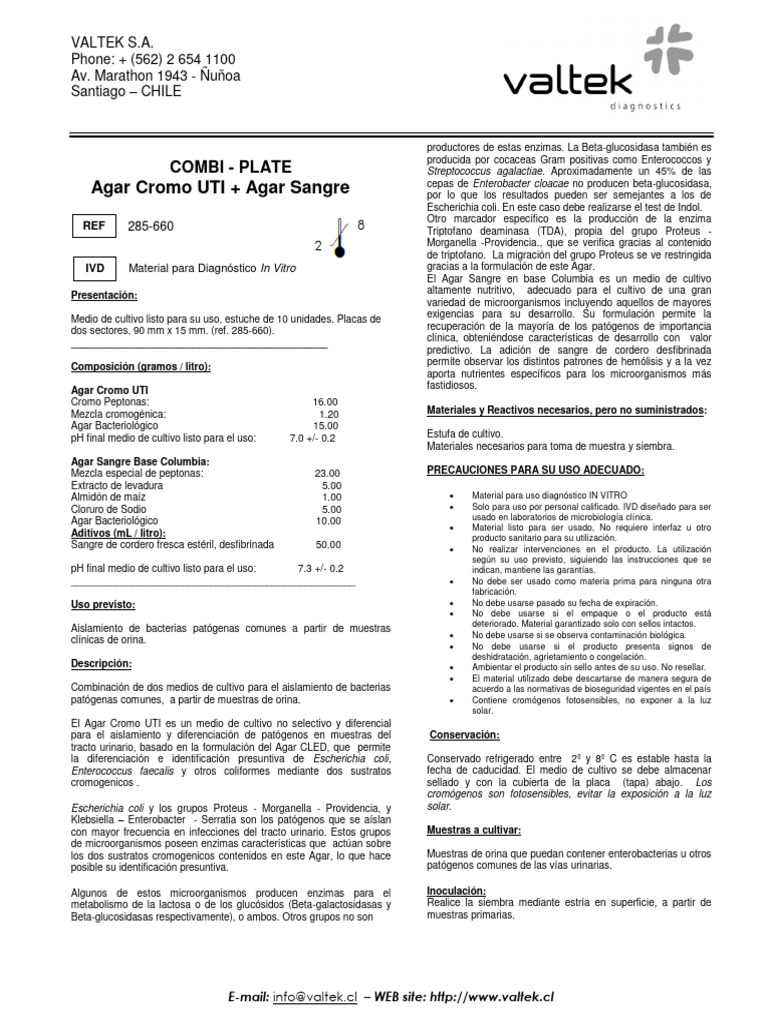 COMBI-PLATE-Agar-Cromo-UTIAgar-Sangre-Valtek-Version-4 | PDF ...