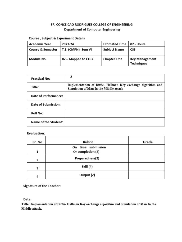 Diffie-Hellman Key Exchange Lab | PDF | Key (Cryptography) | Cryptography