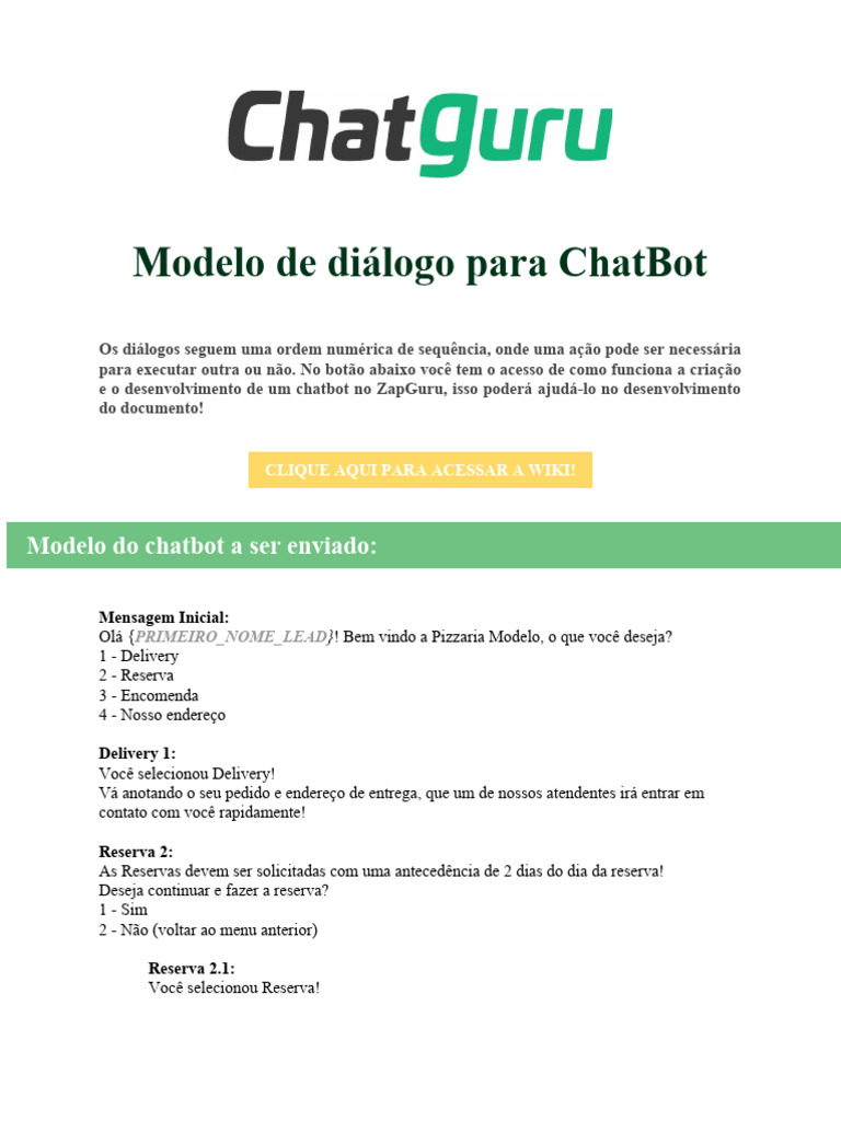 Modelo de ChatBot para Pizzaria | PDF