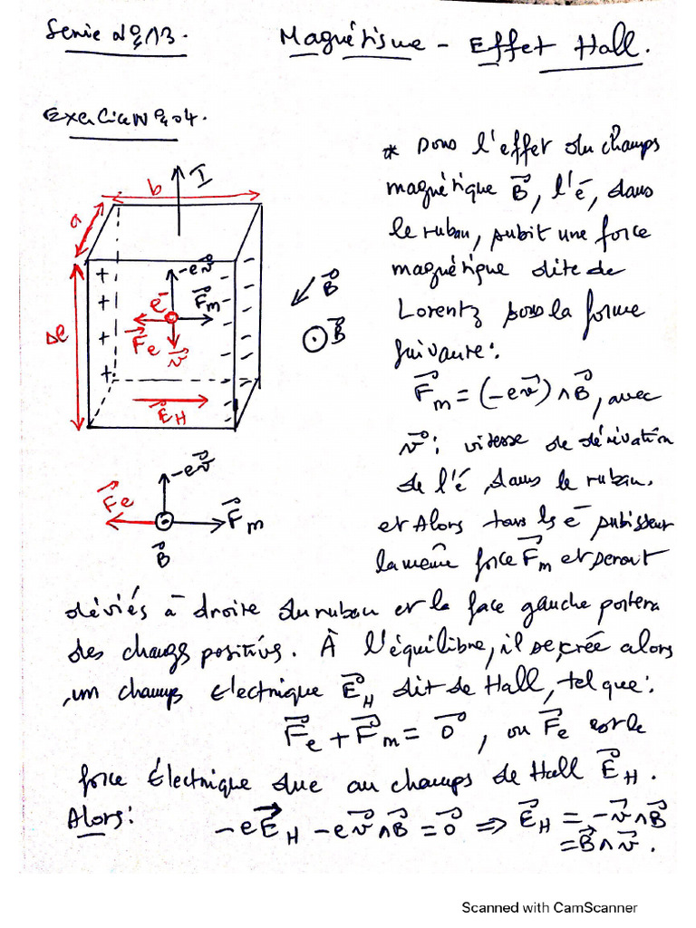 Copie de Magnétisme-Effet Hall (Série N°13, Exercice N°04) | PDF
