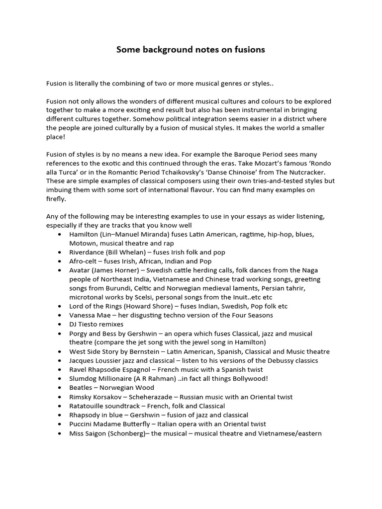 Some Background Notes On Fusions | PDF | Classical Music | Musical Theatre