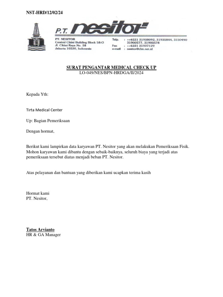Surat Pengantar PT. Nesitor Feb April 24 DCU Klinik Tirta - Diedit | PDF