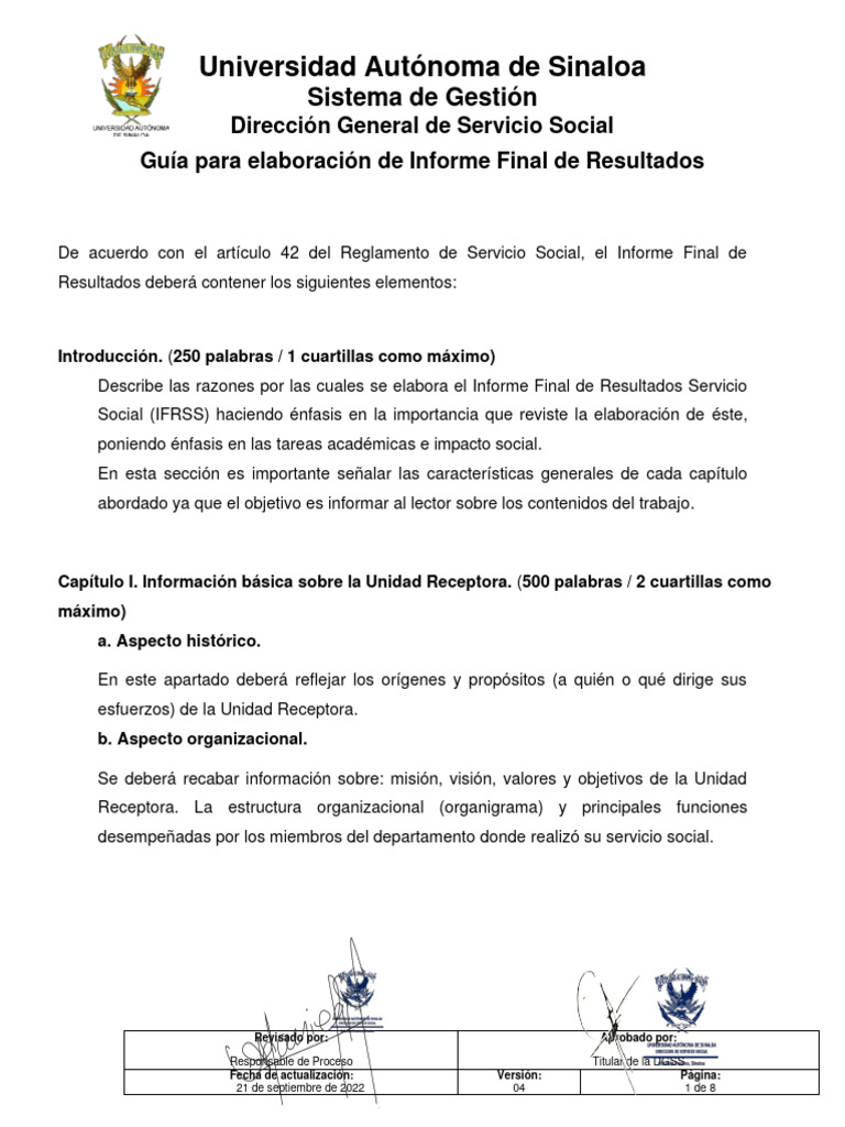 Guia para La Elaboracion de Informe Final de Resultados V4 | Descargar gratis PDF | Evaluación ...