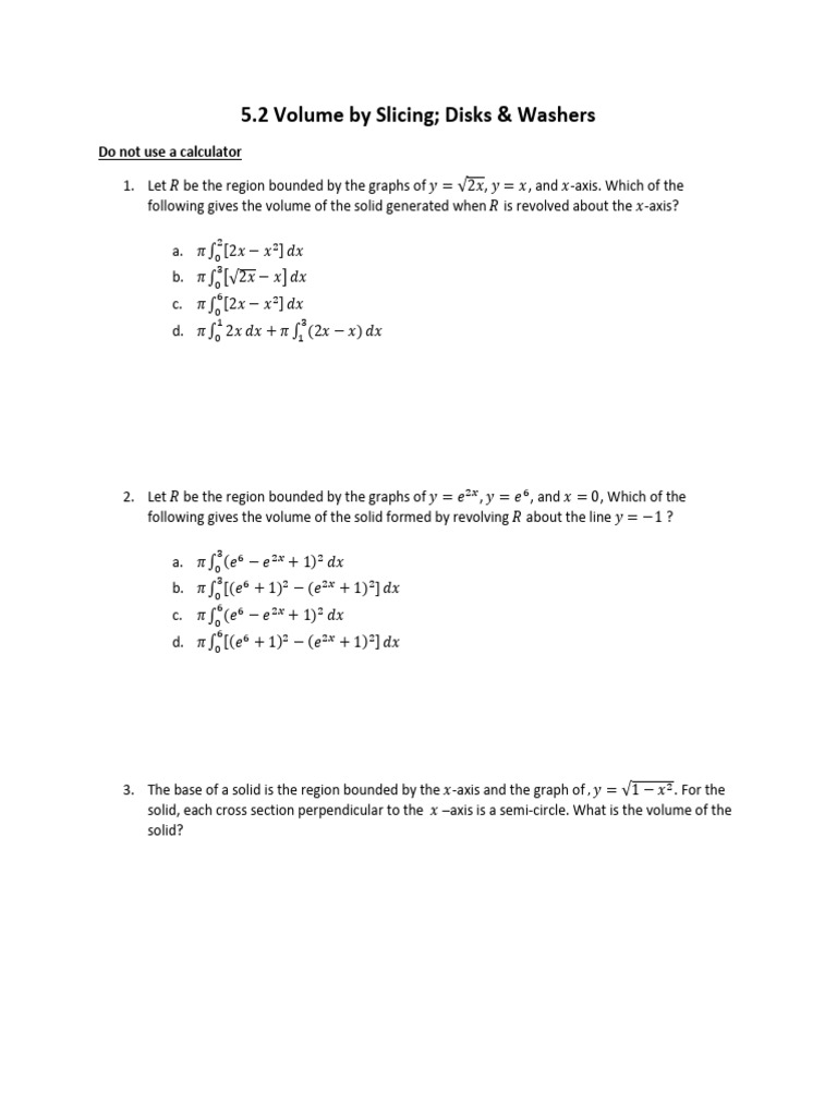 5.2 Volume by Slicing Disks Washers | PDF | Cartesian Coordinate System ...