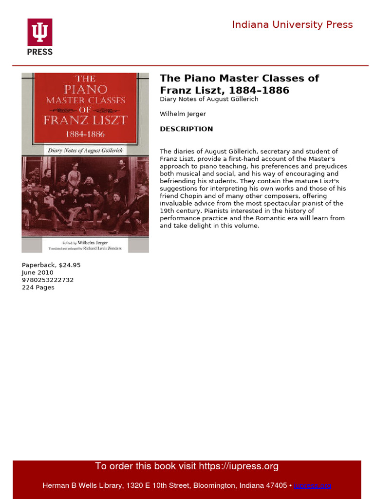 The Piano Master Classes of Franz Liszt, 1884-1886: Indiana University ...