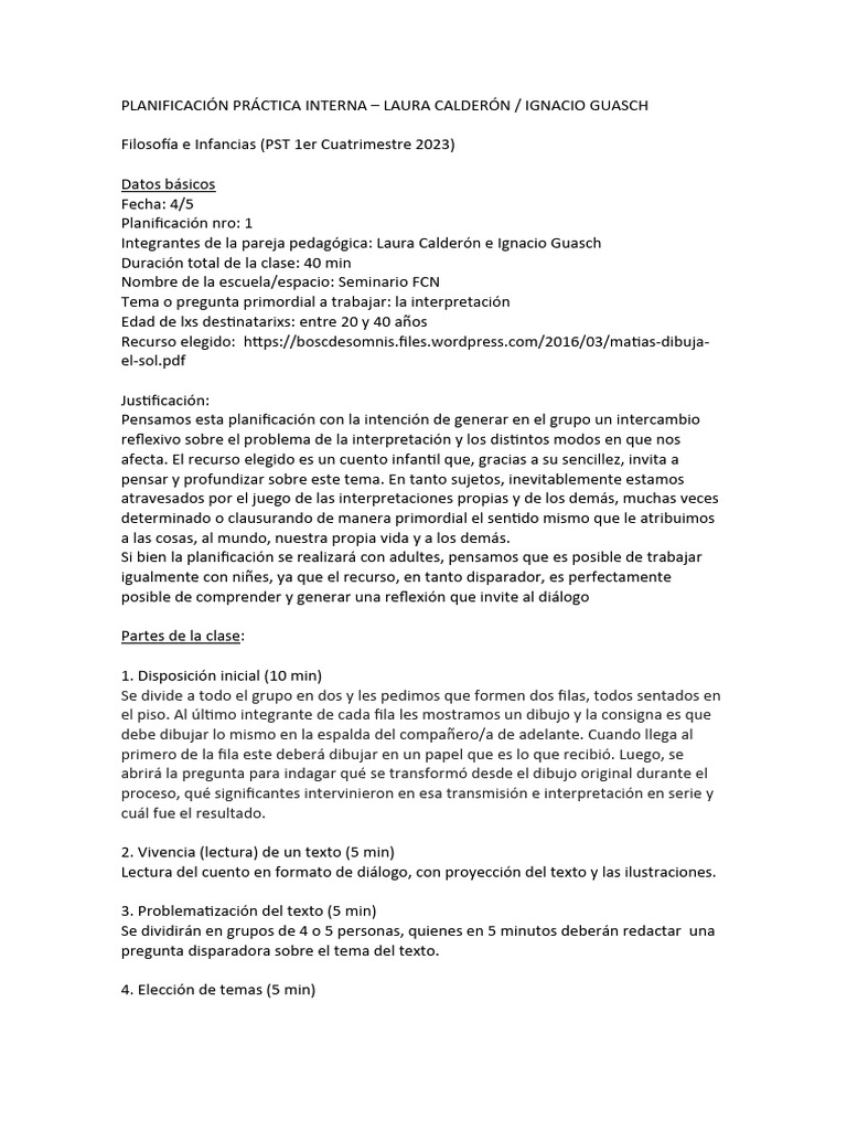 Planificación Práctica Interna Calderón-Guasch 4 de Mayo | PDF