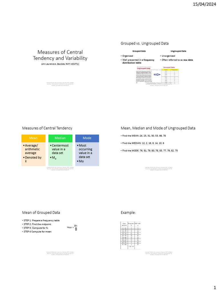 Measures of Central Tendency and Variability | PDF | Coefficient Of Variation | Mode (Statistics)