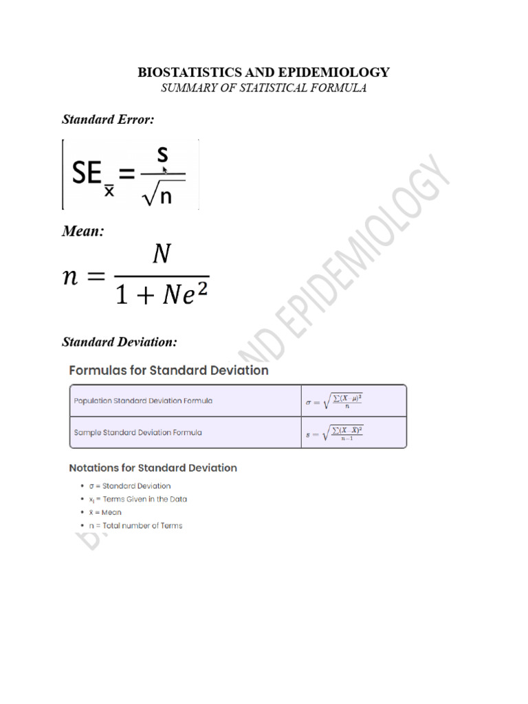 Biostatistics Formulas Guide | PDF | Science & Mathematics | Technology ...
