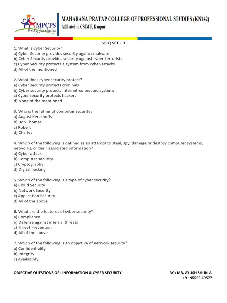 I&cs MCQ Set-1 | PDF | Security | Computer Security