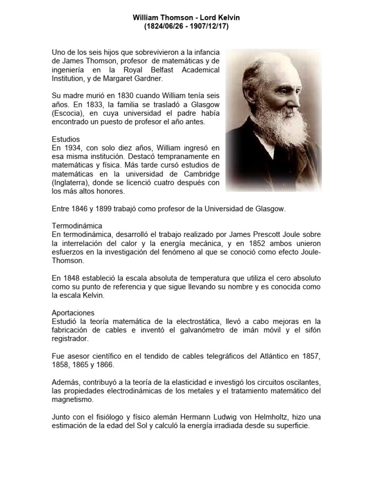 BIOGRAFIA William Thomson - Lord Kelvin | Descargar gratis PDF ...