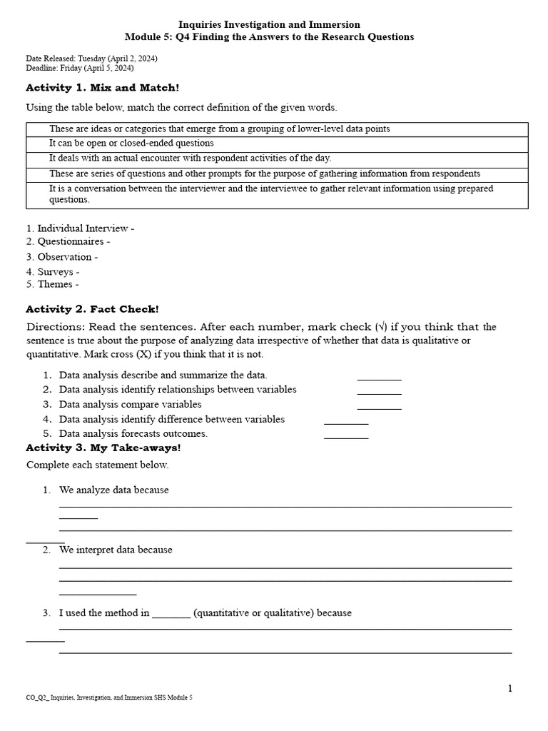 Research Question Answering Guide | PDF | Data Analysis | Qualitative ...