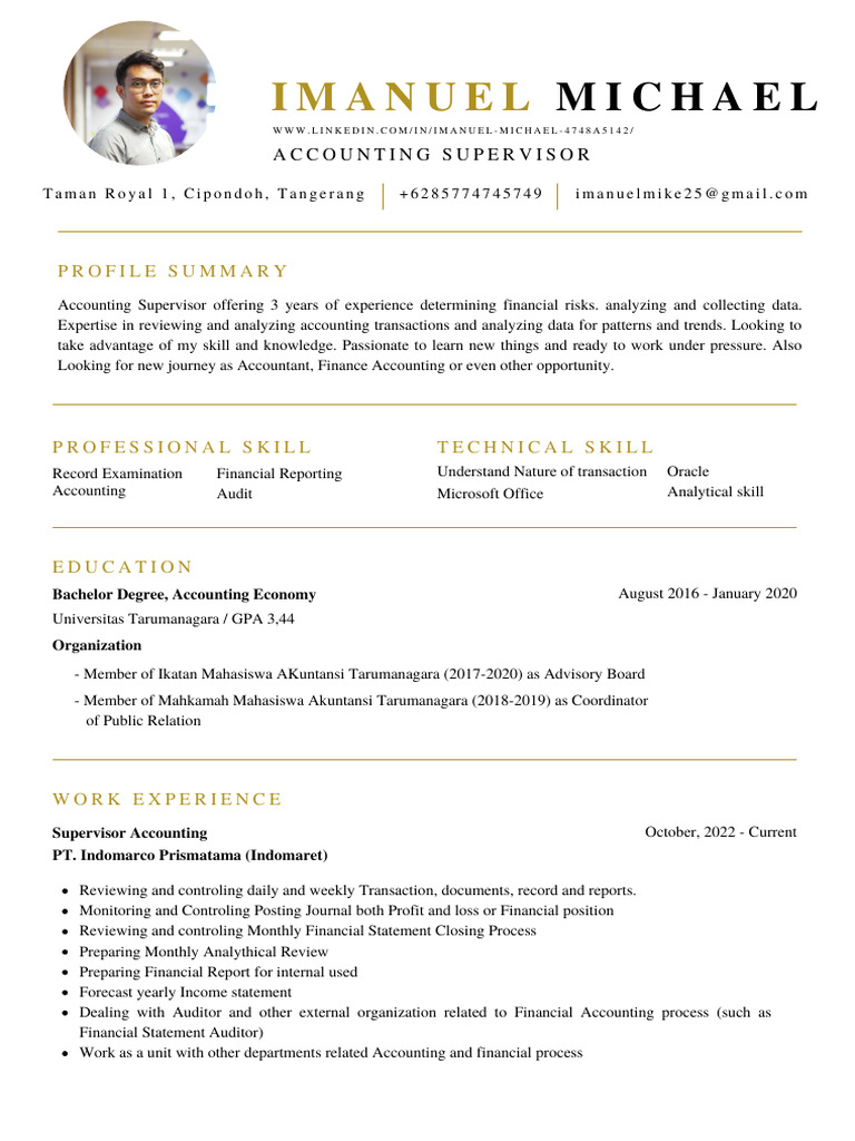 Curriculum Vitae - Imanuel Michael | PDF | Audit | Accounting