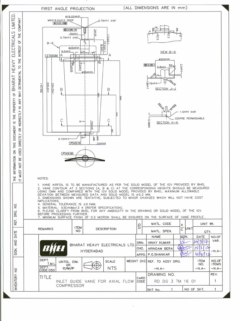 Drawing For Enquiry No 501603271 For Inlet Guide Vanes 1491803668 | PDF