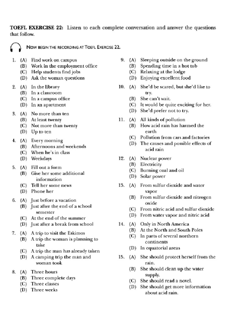 M11 Listening Part B Toefl Exercise 22 | PDF M11 Listening Part B Toefl Exercise 22 | PDF