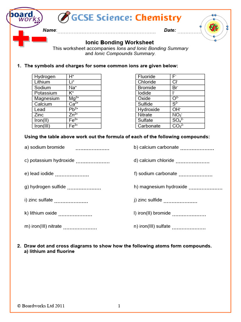 Ionic Bonding Worksheet-1452167300 | PDF | Hydroxide | Sulfate