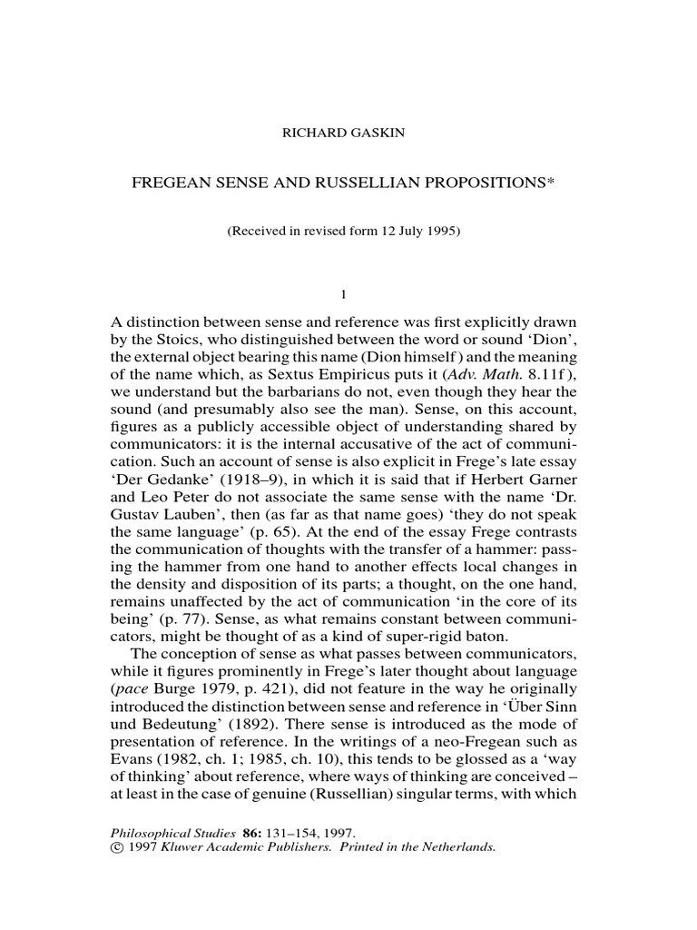 Gaskin - Fregean Senses and Russellian Propositions 1997 | PDF | Logic ...