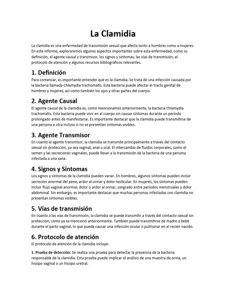 La Clamidia | PDF | Infección transmitida sexualmente | Diagnostico medico
