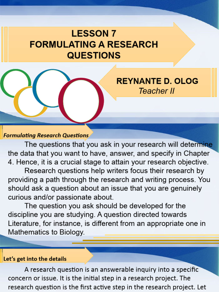 Lesson 7 Formulating The Research Questions | PDF | Question | Social ...