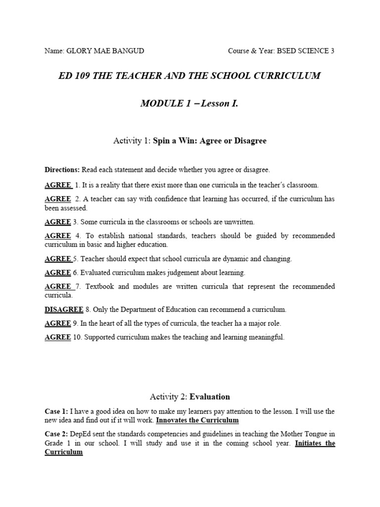 Module 1 Lessons 1 and 2 BANGUD | Download Free PDF | Curriculum | Teachers