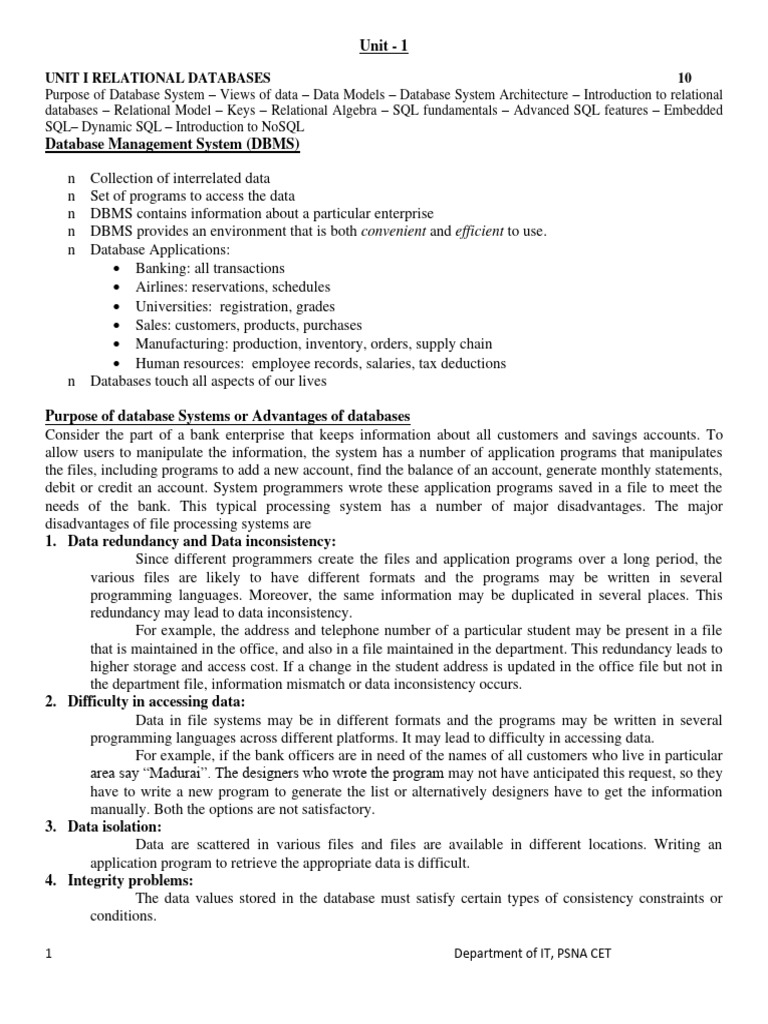 Unit 1 | PDF | Conceptual Model | Relational Model
