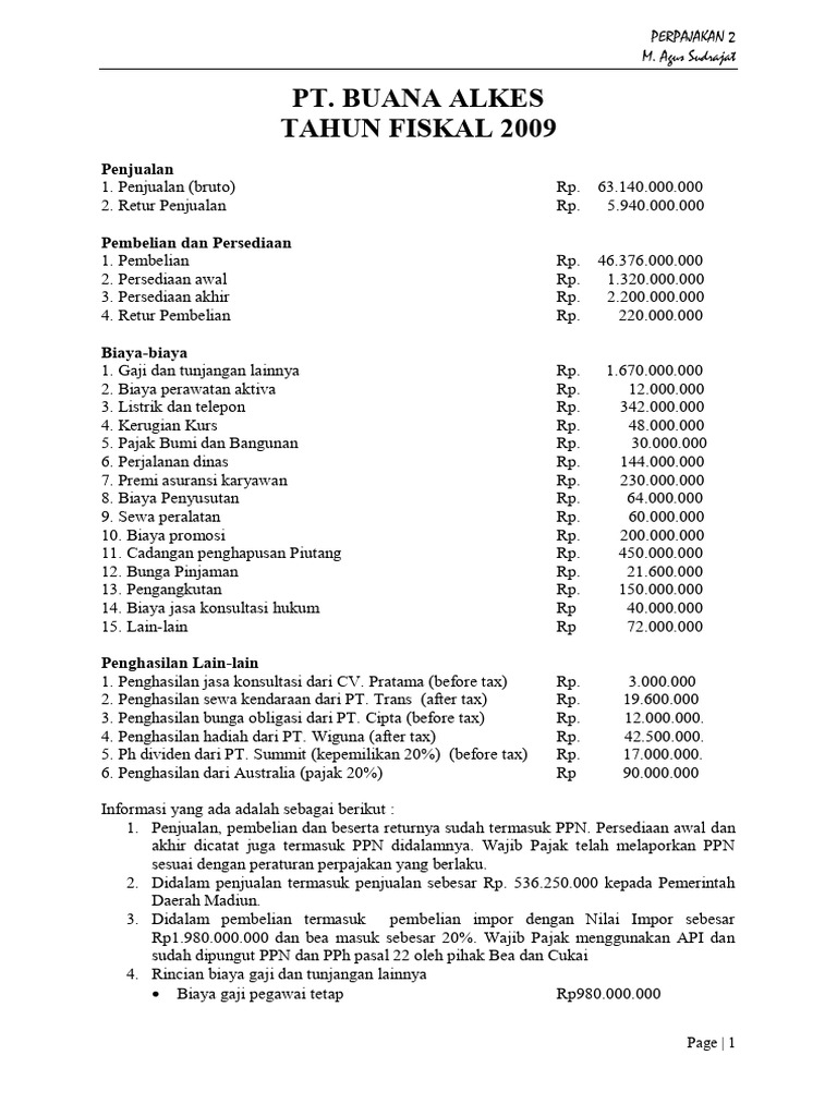 Laporan Perpajakan PT Buana Alkes 2009 | PDF | Bisnis | Hukum