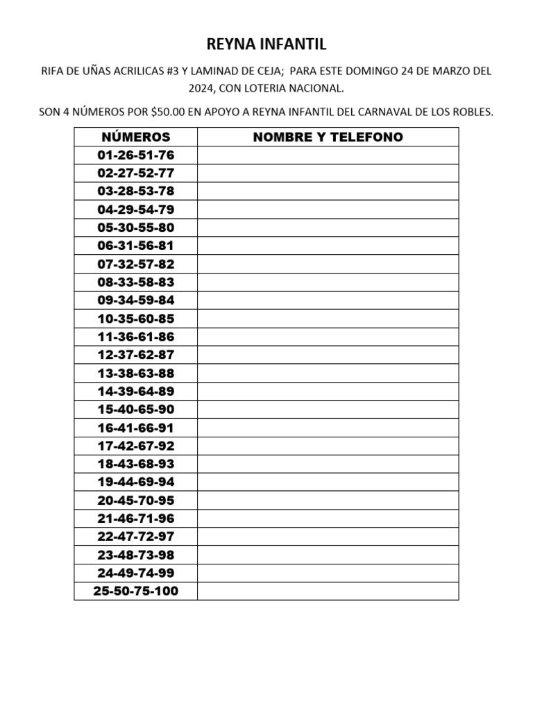 Reyna Infantil Rifa | PDF