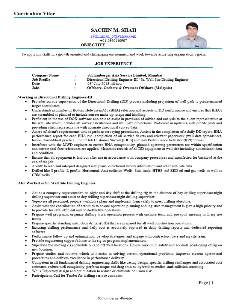 Sachin Shah_CV | PDF | Oil Well | Drilling Rig