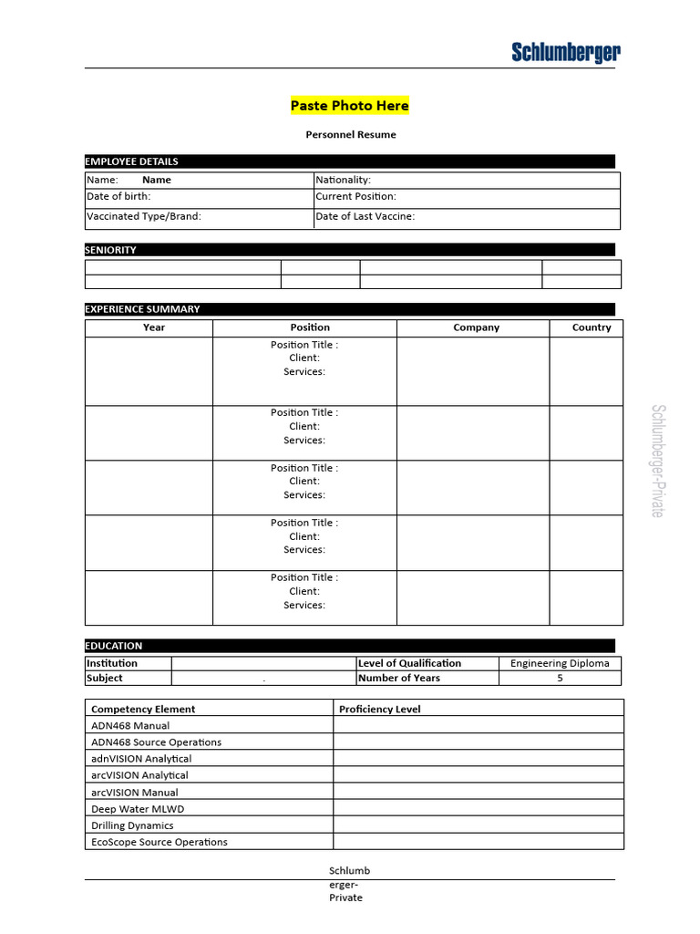 Schlumberger Personnel Resume Template | PDF