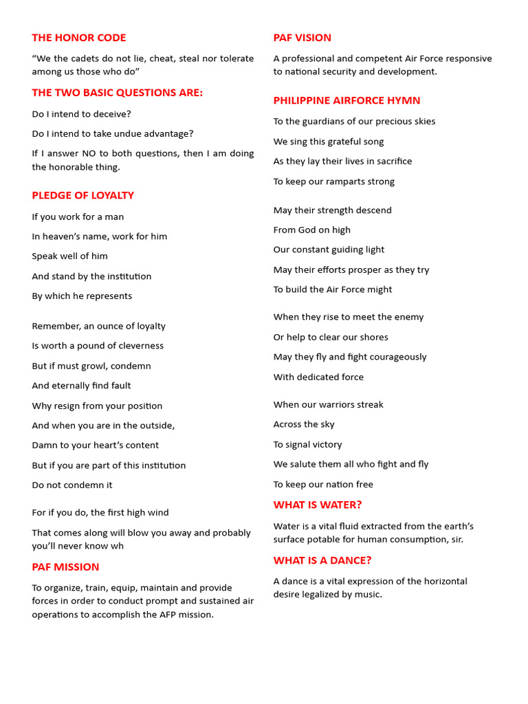 Honor Code and PAF Values | PDF