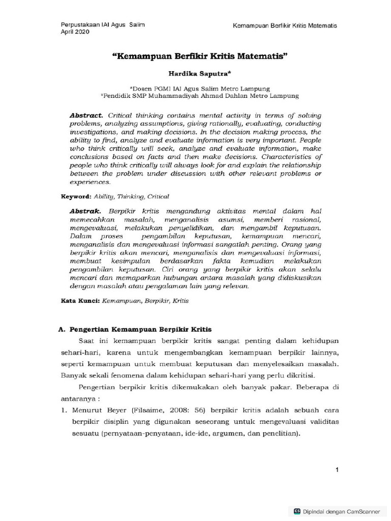 Kemampuan Berpikir Kritis | PDF