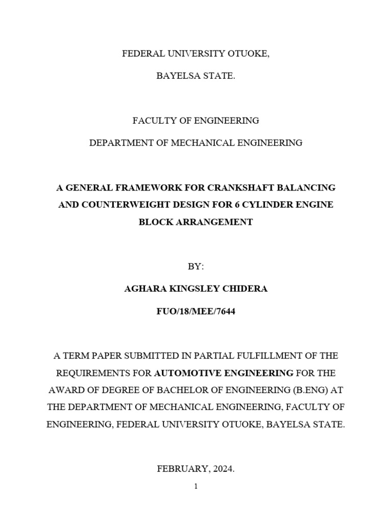 A General Framework For Crankshaft Balancing and Counterweight Design 6 ...